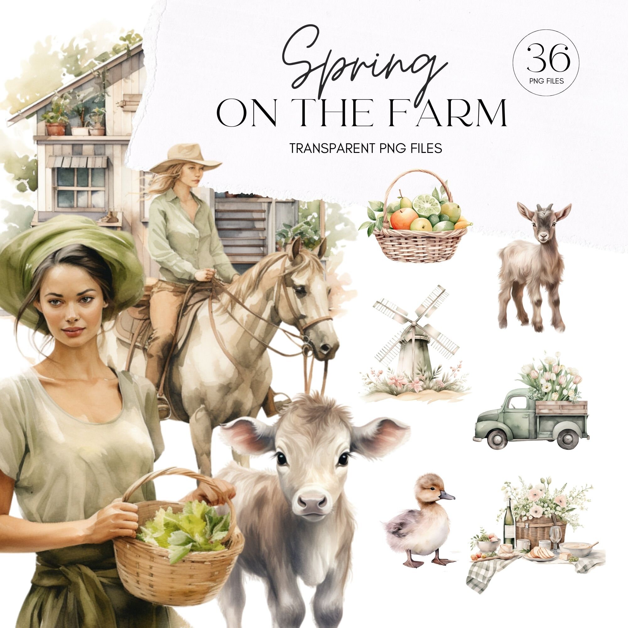 Watercolor Spring Farm House Clipart Cozy Green Cottage Core ...