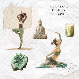 Watercolor Yoga Girls Clipart Set Meditation, Fitness and Self Care ...