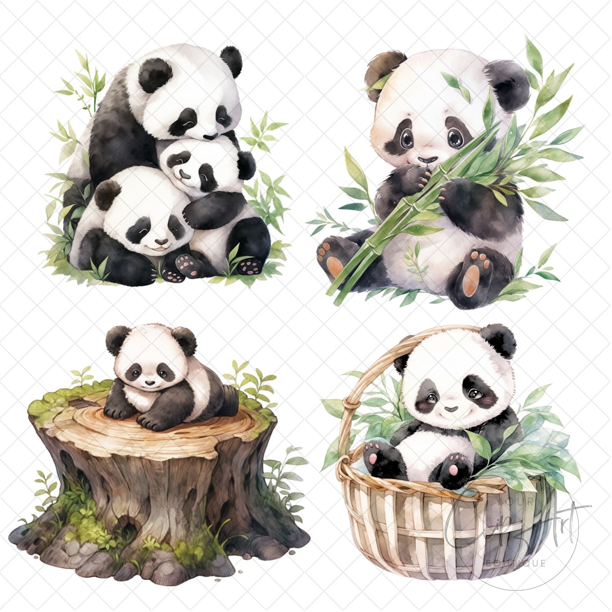 Watercolor Cute Pandas Clipart Nursery Wall Art Baby Shower Decorations ...