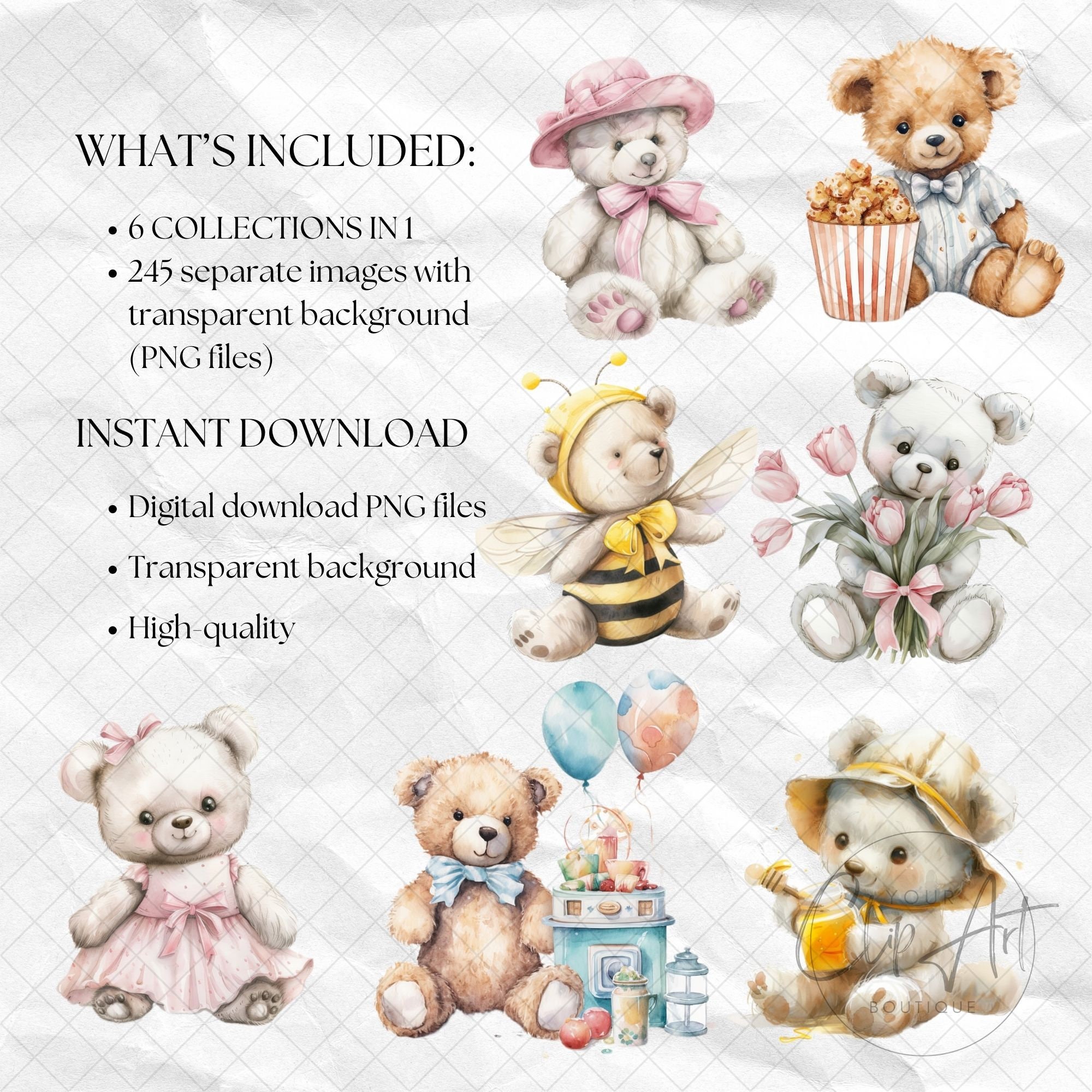 Sweet Teddys Clipart Teddy Bear Mega Bundle Watercolor Bear Hot Air ...