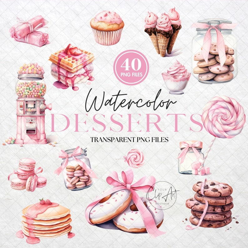 Watercolor Dessert Clipart Set Sweet Treats & Desserts Graphics Donut ...