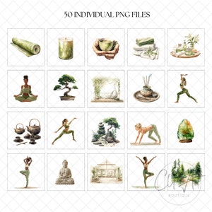 Watercolor Yoga Girls Clipart Set Meditation, Fitness and Self Care ...