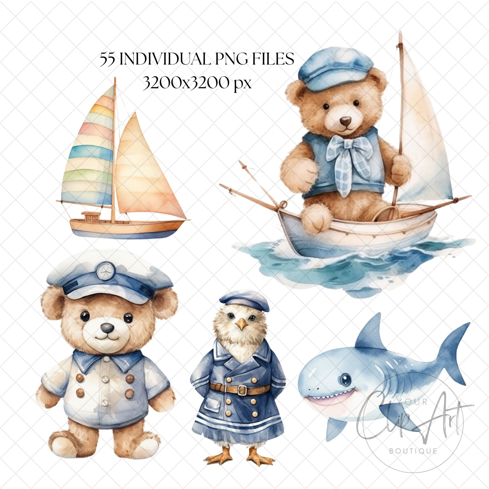 Cute Sailor Teddy Bear Clipart Nautical Nursery Decor Ocean Theme Baby ...