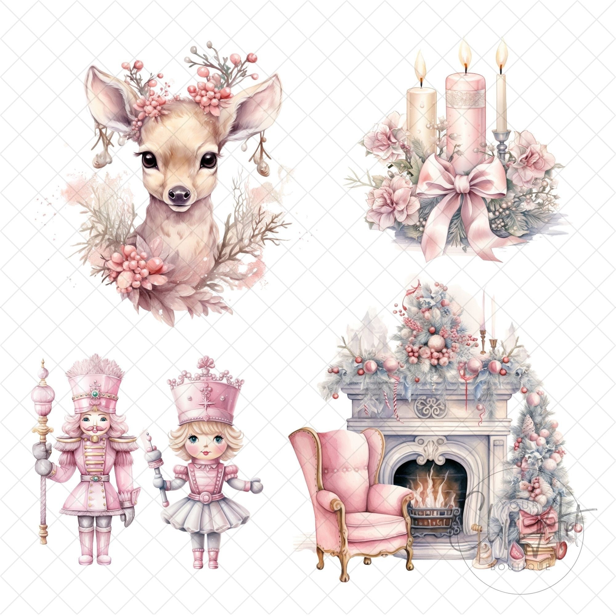 Exquisite Pink Christmas Wonderland PNG Clipart Bundle Festive Holiday ...