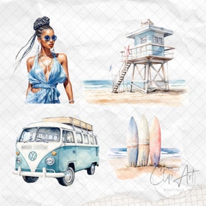 Cute Summer Girl Bundle Clipart Watercolor Ocean Lover Illustrations ...
