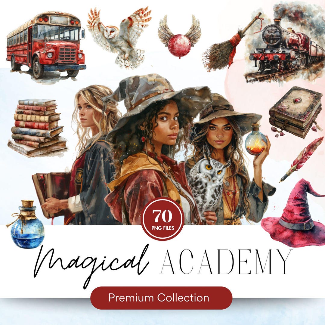 Magic School Watercolor Clipart Wizard Academy Castle Elements Which ...