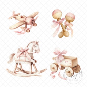 Wooden Toys Watercolor Clipart boho Artwork Illustrations Eco-friendly ...