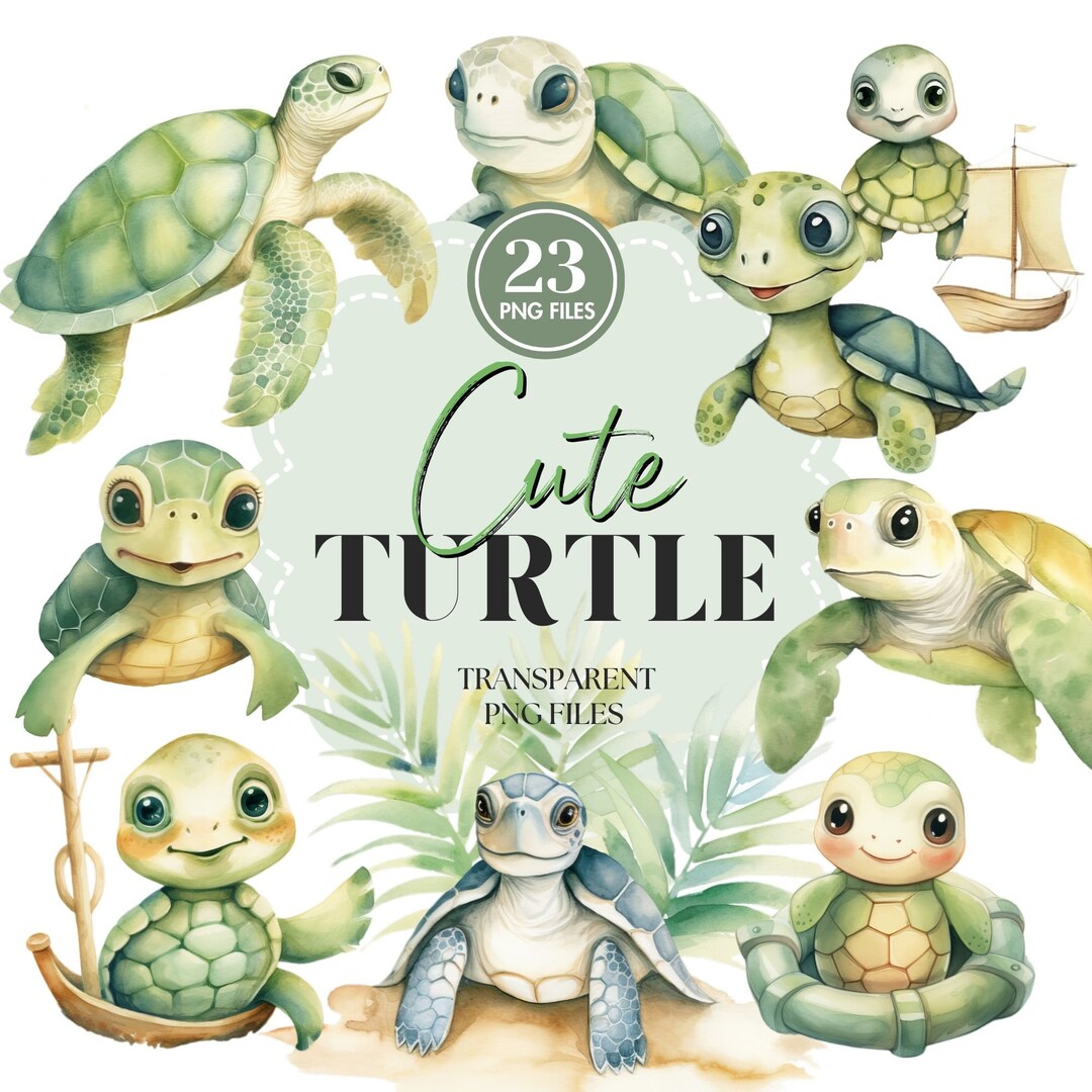 Watercolor Sea Turtle Clipart Cute Baby Turtle Nursery Wall Decor Ocean ...