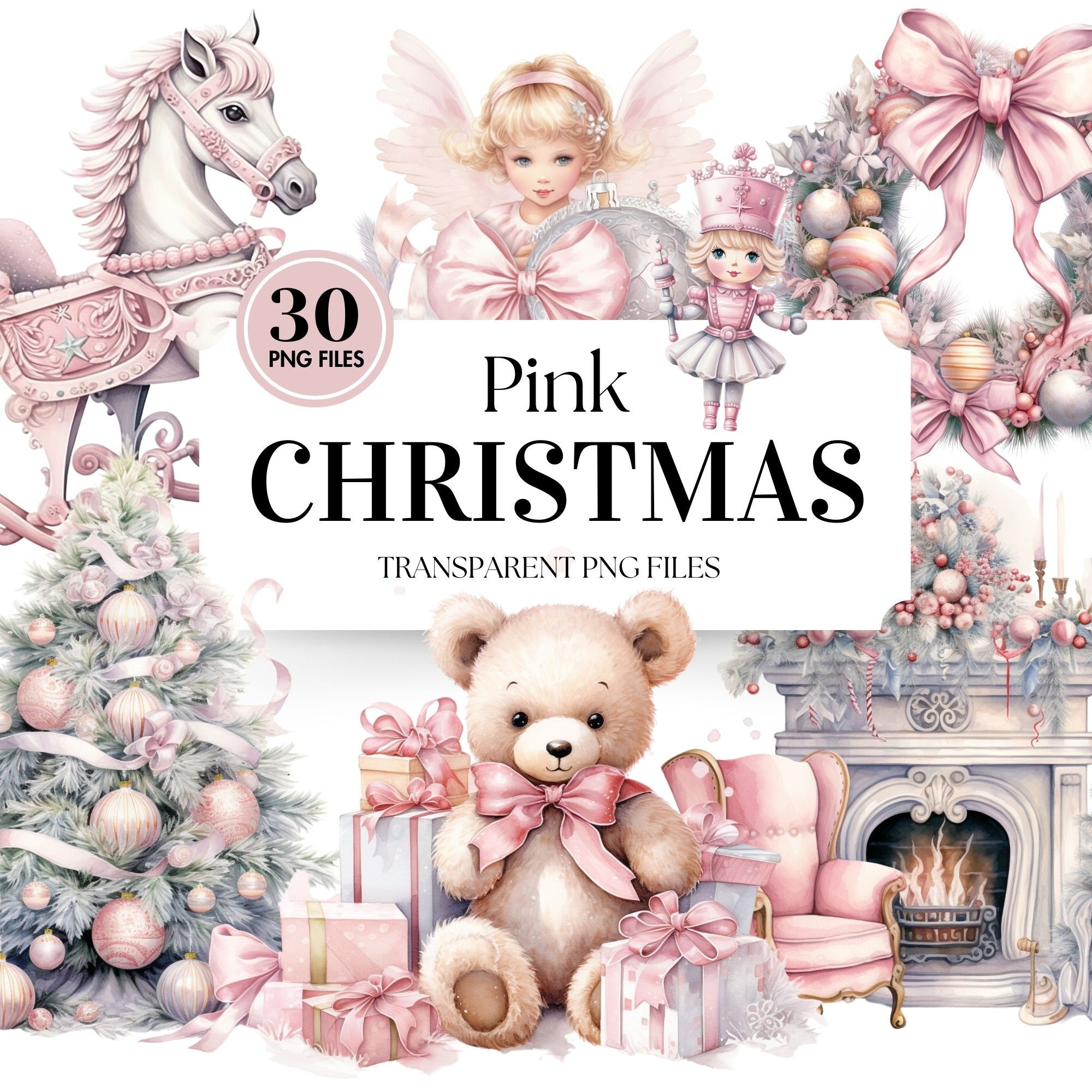 Exquisite Pink Christmas Wonderland PNG Clipart Bundle Festive Holiday ...