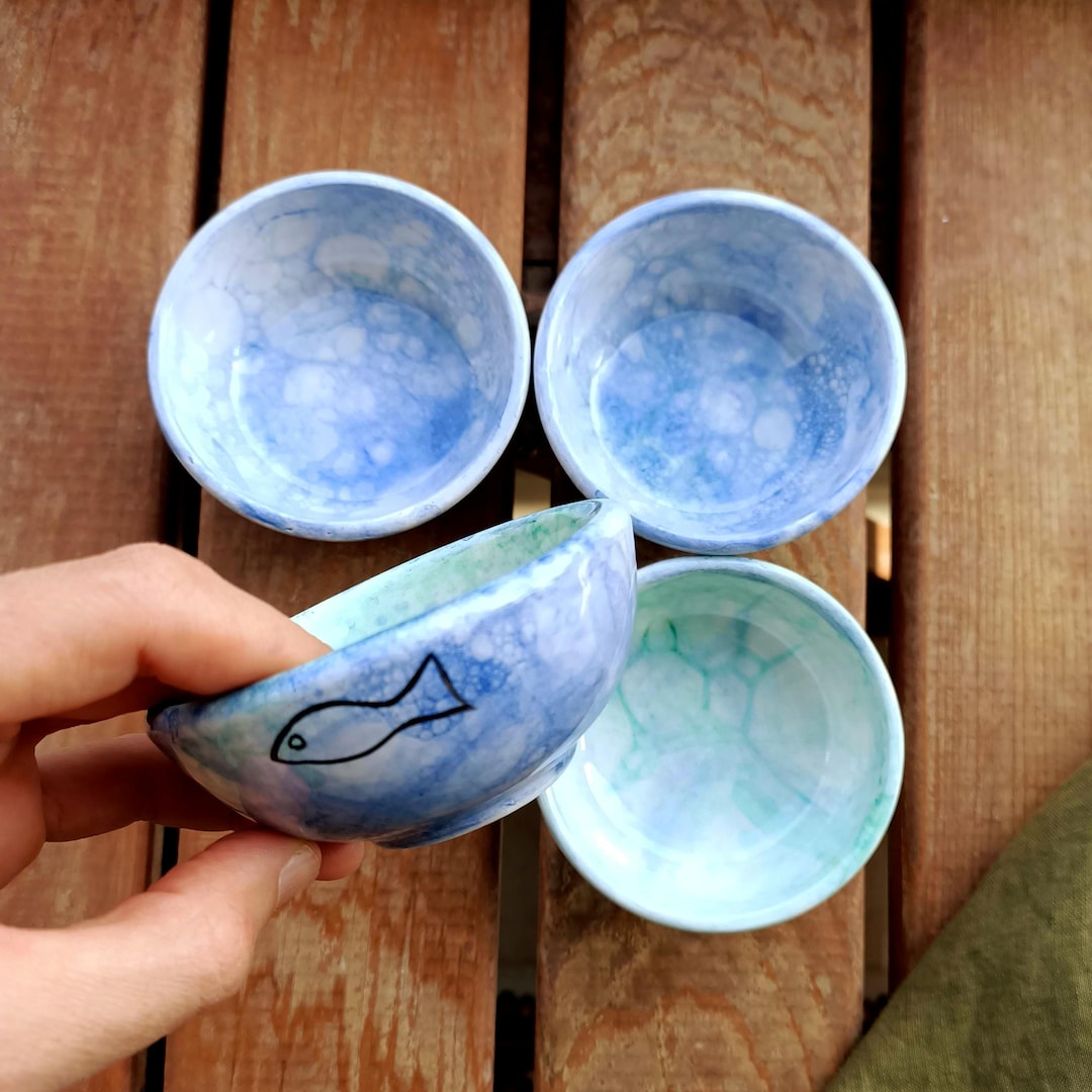 Sea-inspired Bowl Set Tiny Fish Pottery Dishware for Cute Dining ...