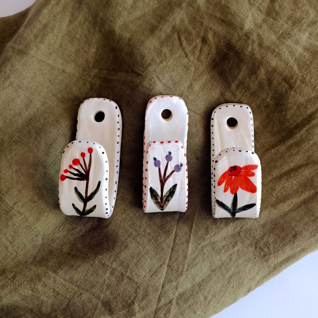 Handmade Ceramic Wall Hook With Floral Design - Etsy