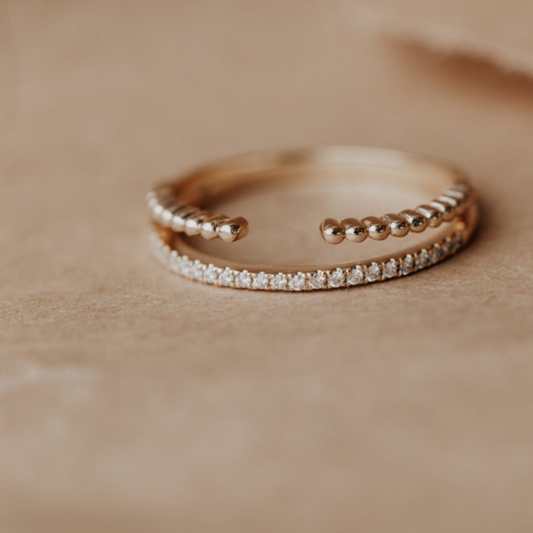 Round Cut Moissanite Open Cuff Engagement Ring Minimalist Matching Band ...