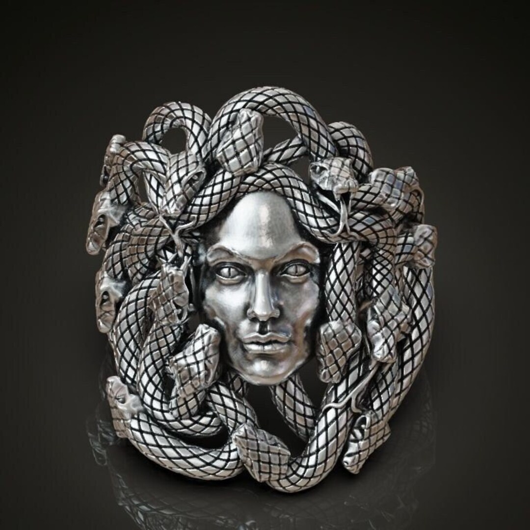 Gorgon Medusa Handmade Sterling Silver Men Biker Ring-greek Mythology ...