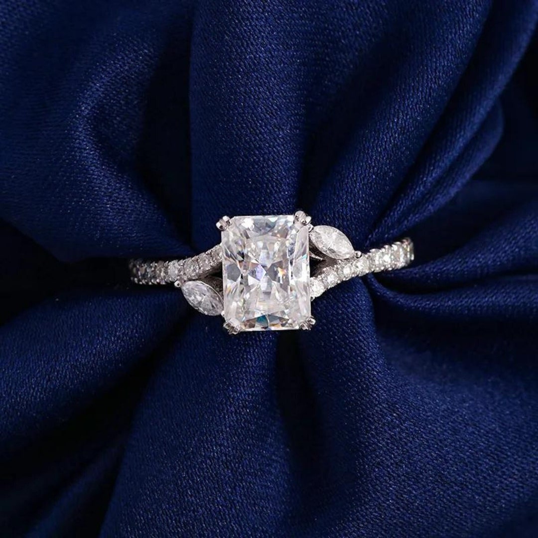 Bypass Shank 1.75 CT Radiant Cut Moissanite Engagement Ring, Antique ...