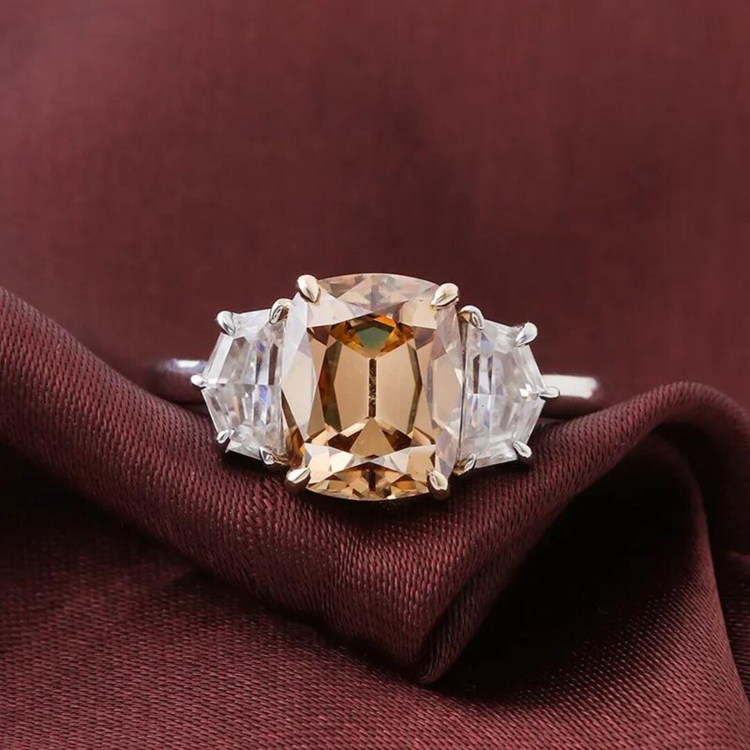 2.5 CT Champagne Cushion Cut CZ Diamond Engagement Ring, Cadillac Cut ...