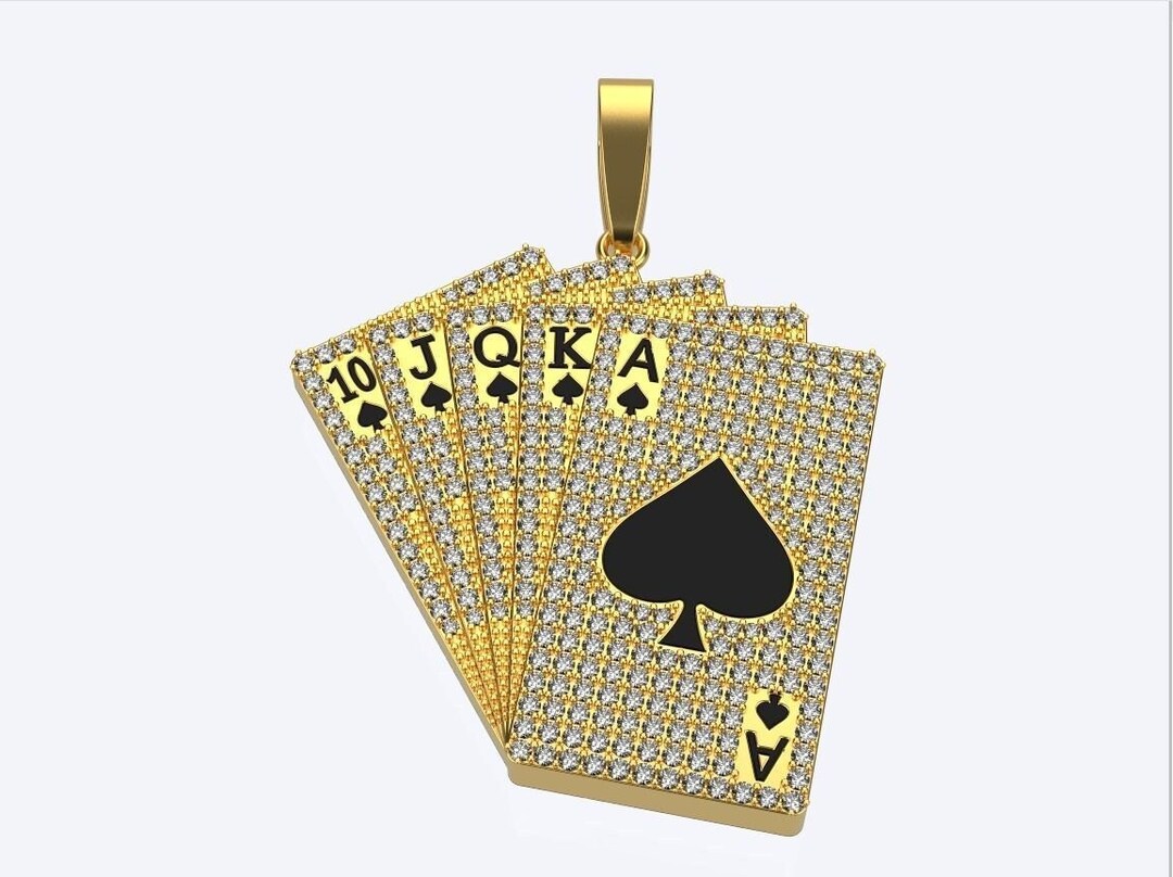 Spades Royal Flush Pendant-enamel & CZ Poker Charm-hip Hop Biker ...