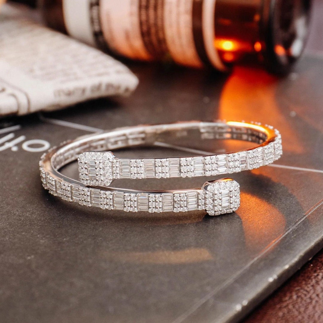 VVS Moissanite Baguette Bracelet,iced Out Arm Cuff Bangle Bracelet,s925 ...