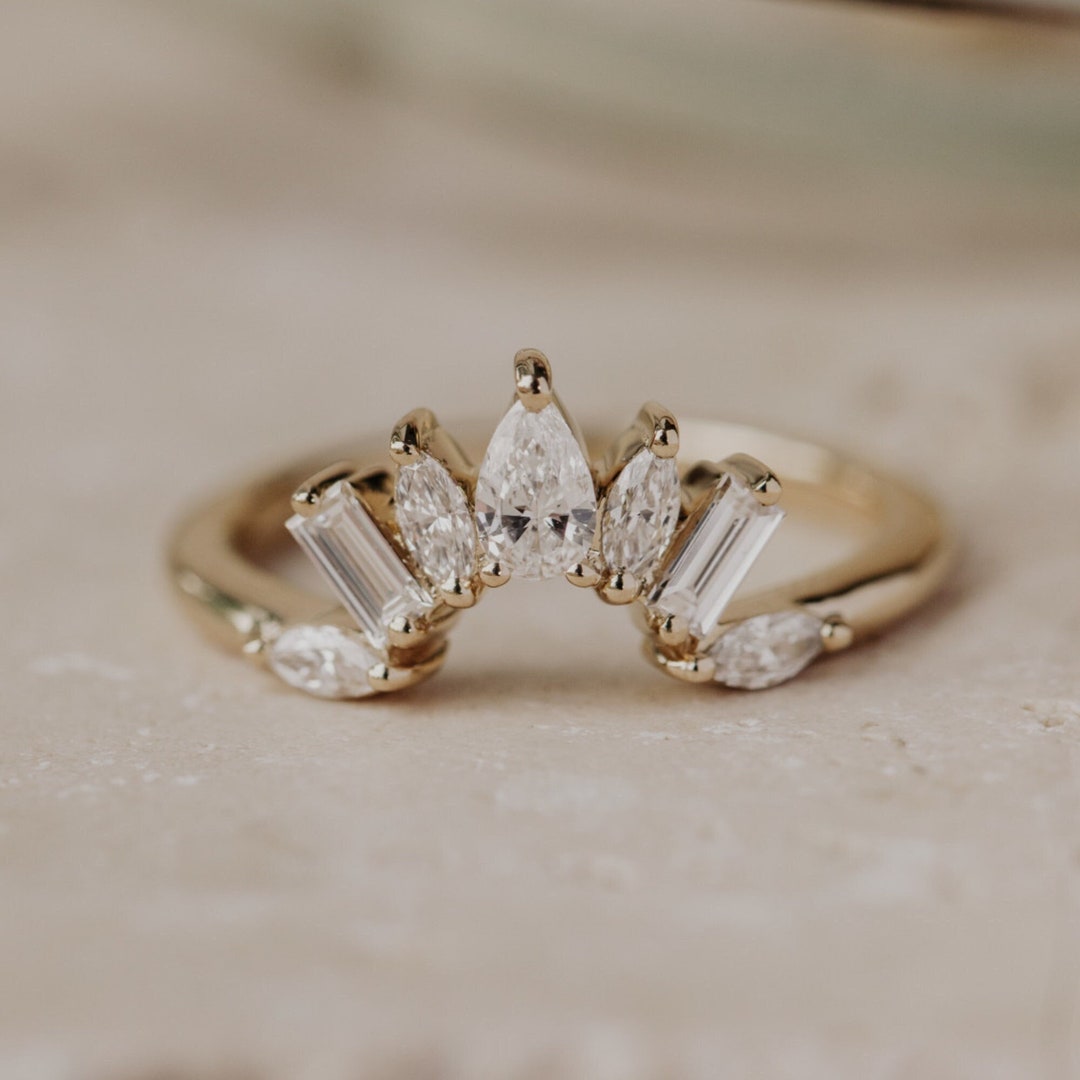 Pear Shape Outline Curved Wedding Band, Sevan Stone Matching Band ...