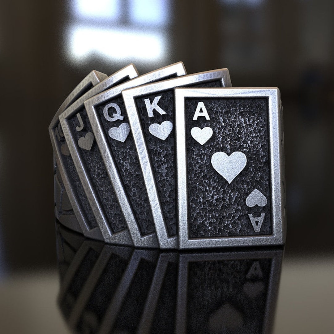 925 Silver Playing Card Ring, Christmas Gift, Casino Lover Gift, Royal ...