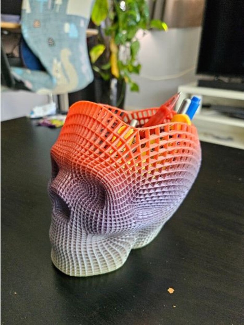 3d Printed Modern Pencil Holder, Wireframe Skull Functional Pen Cup ...