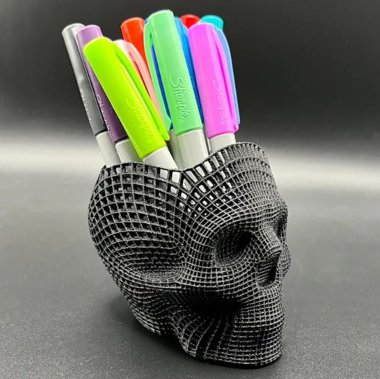 3d Printed Modern Pencil Holder, Wireframe Skull Functional Pen Cup ...