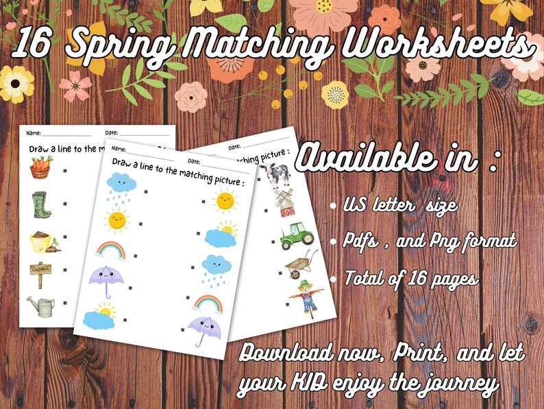 Spring Matching Worksheets, Printable Matching Worksheets, Kindergarten ...