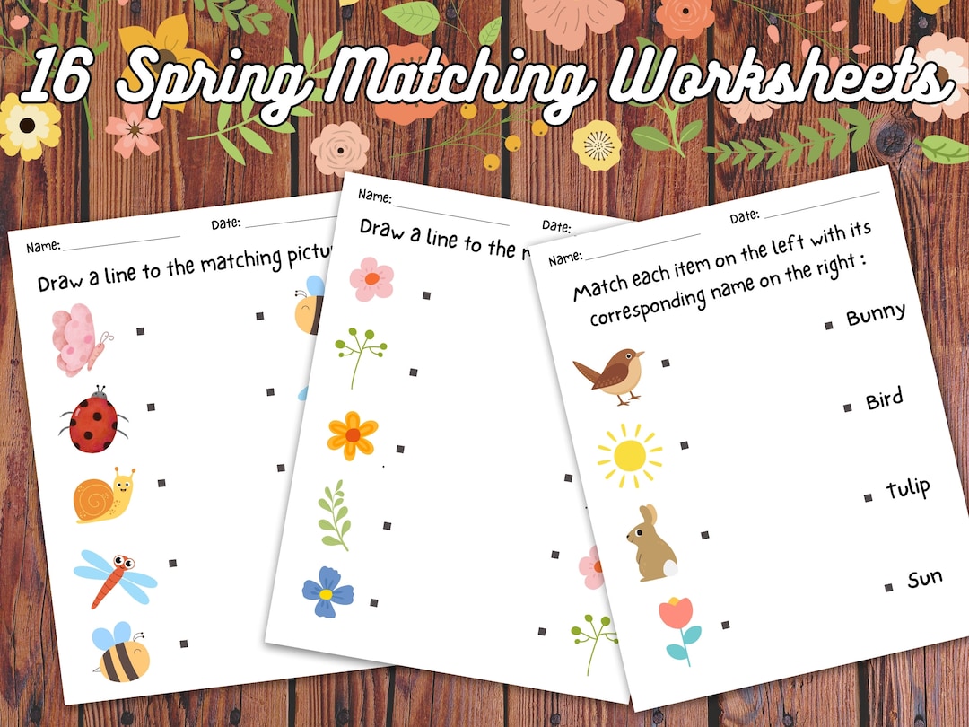 Spring Matching Worksheets, Printable Matching Worksheets, Kindergarten ...