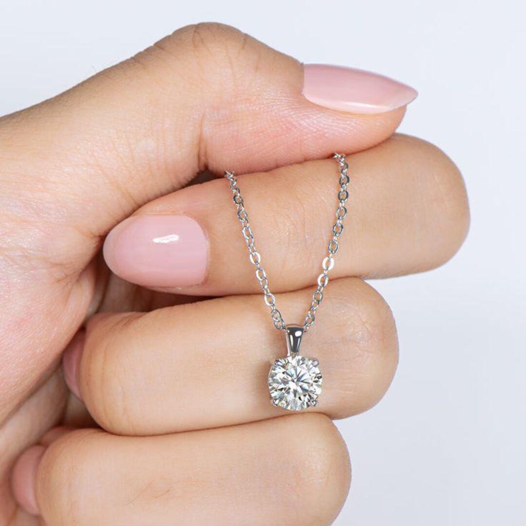 Lab Grown Diamond, 14K Gold Attached Diamond Solitaire Necklace ...