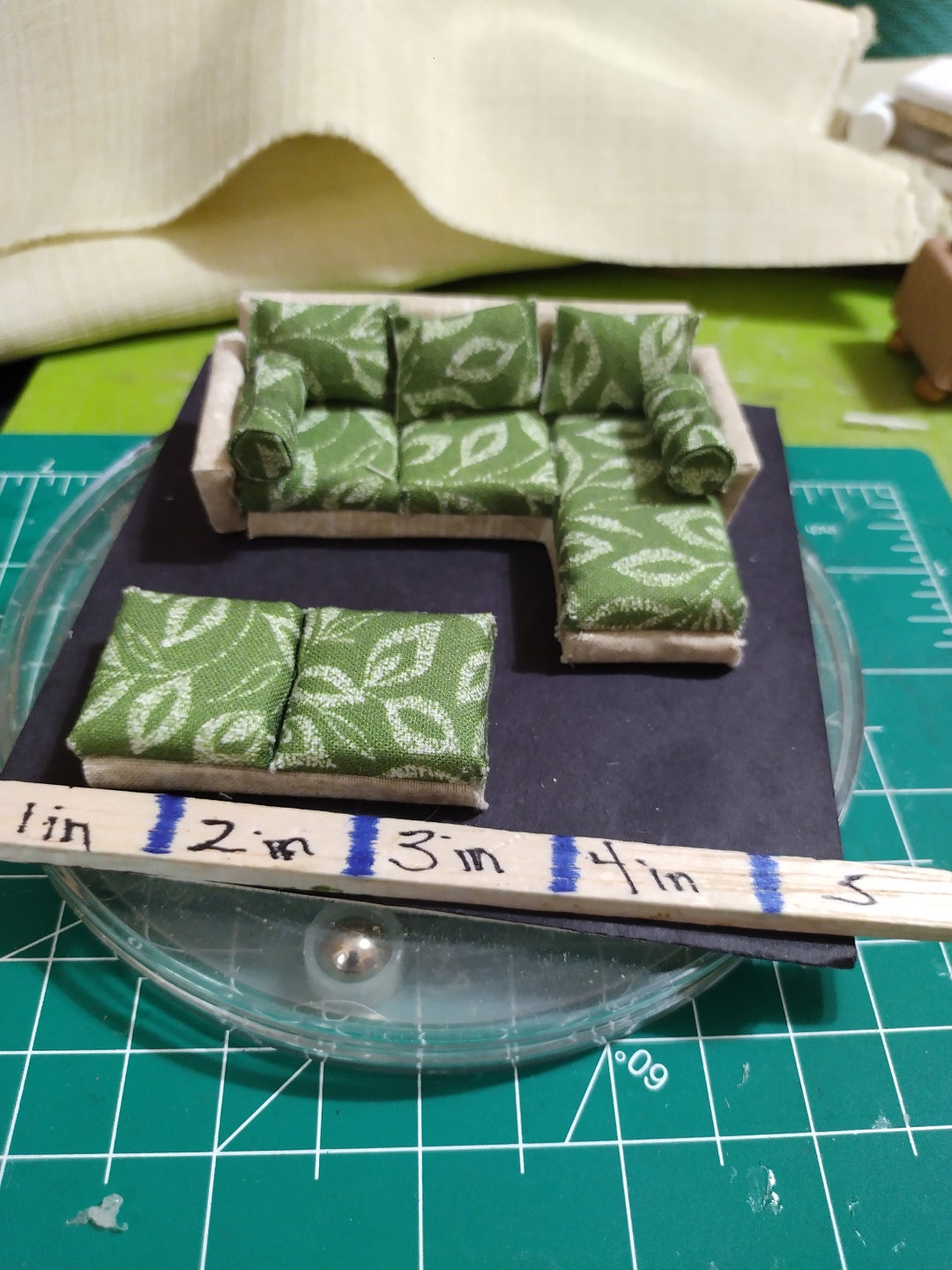 1/24 Scale Miniature Sofa Couch With Small Pillows and Ottoman Table - Etsy