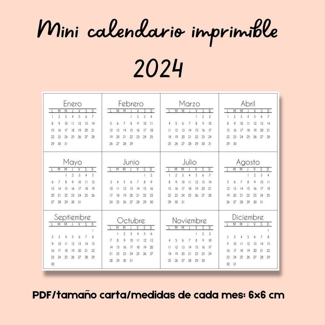 Printable Mini Calendar 2024 Template - Etsy Canada