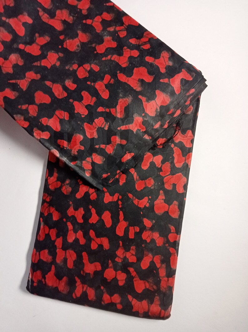 Nigeria Adire Red Touch of Black White Green Colour Batik Cotton Fabric ...