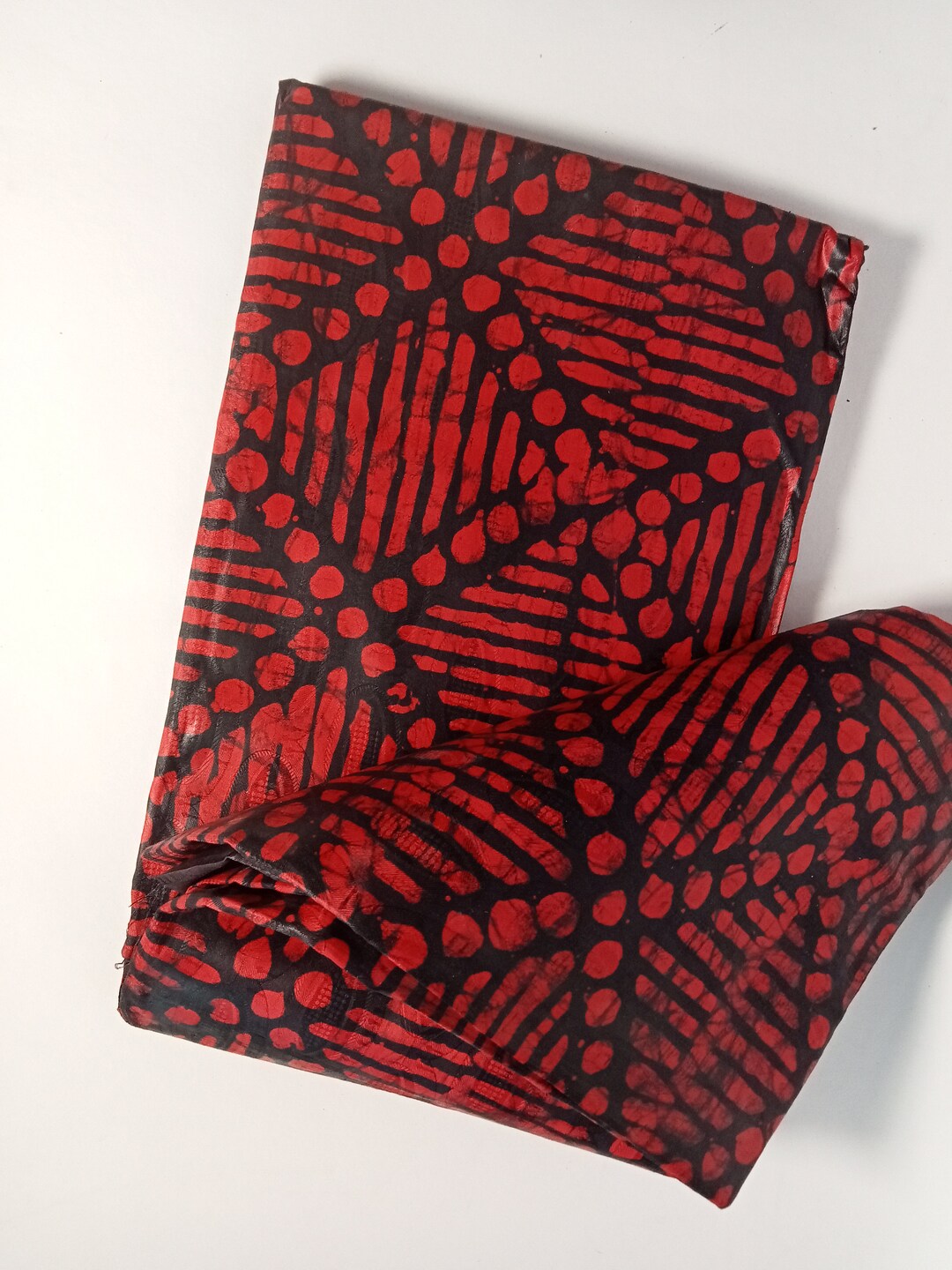 Nigeria Adire Red Touch of Black White Green Colour Batik Cotton Fabric ...