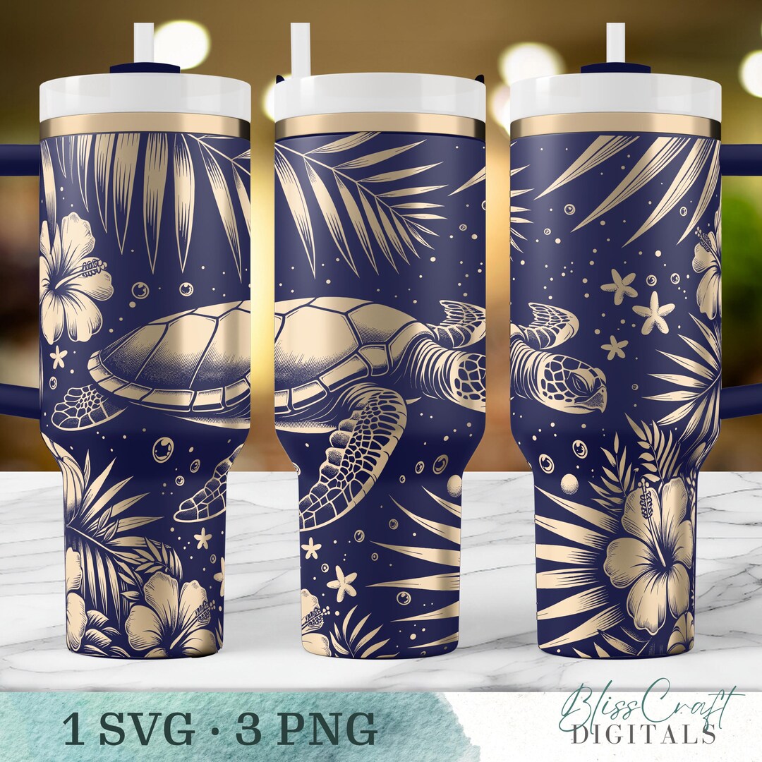 Sea Turtle Tropical Laser Engraved Design, 40oz Tumbler Wrap, Detailed ...