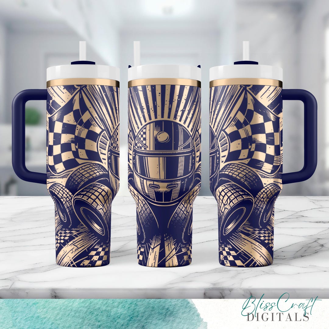 Tire Tracks Laser Engraved 40oz Tumbler Wrap, Checkered Racing Flag ...