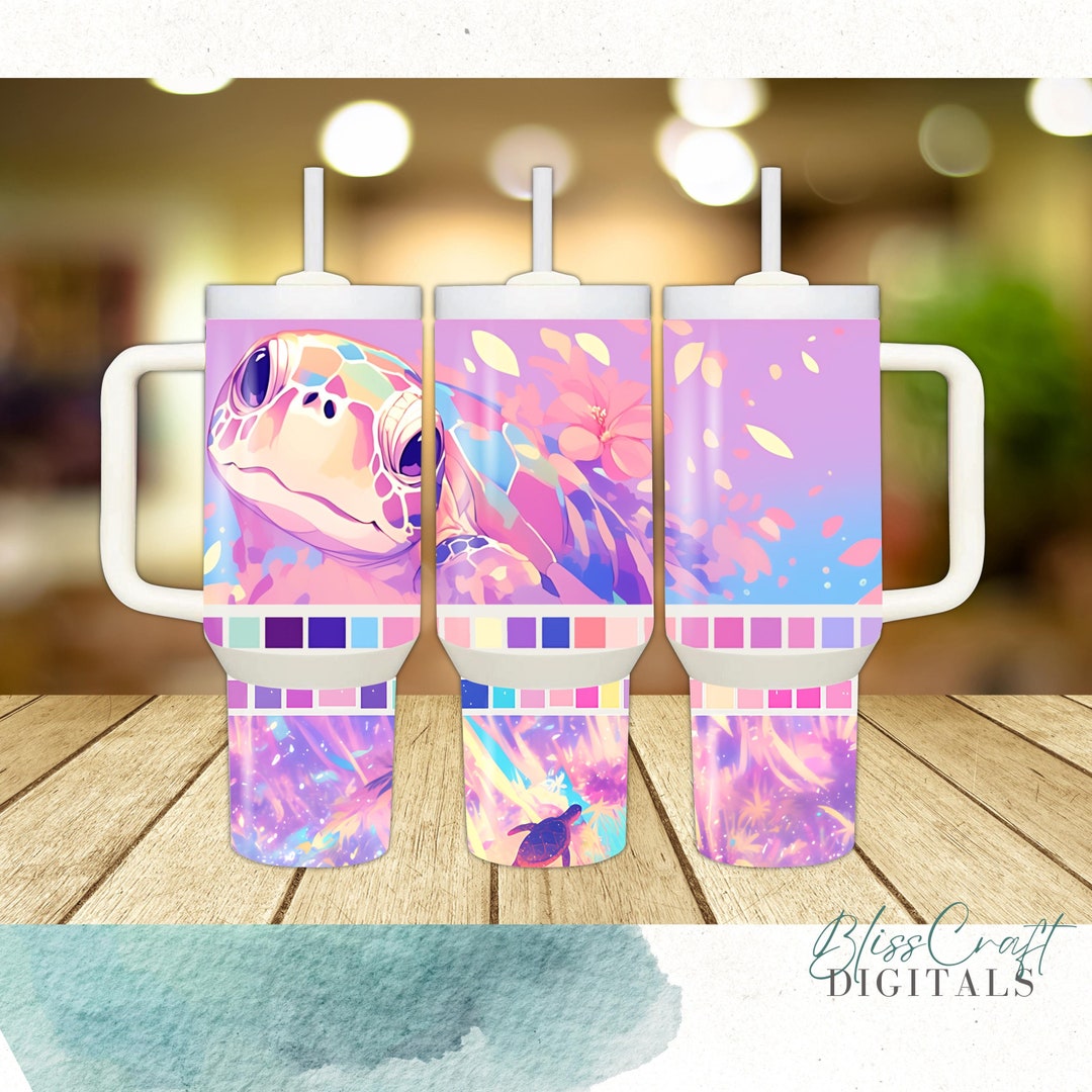 Seamless Purple Sea Turtle 40oz Tumbler Wrap PNG, Floral Hibiscus ...