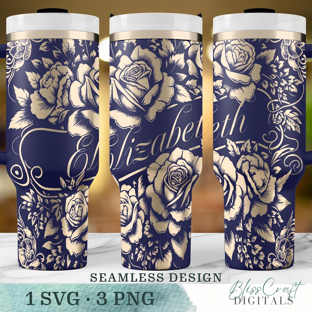 Rose Floral Laser Engraved Wrap SVG, Custom Name Bridesmaid Gift ...