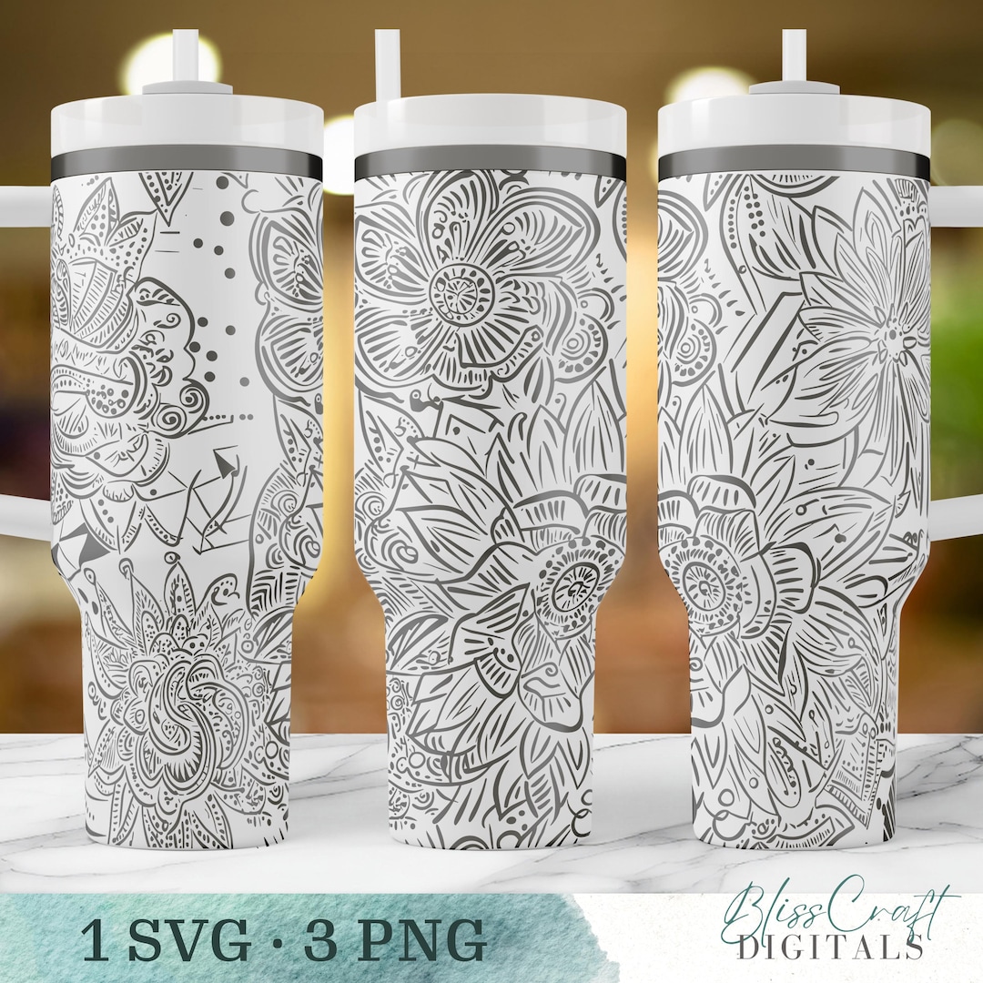 Boho Flowers 40oz Tumbler Laser Engraving Wrap, Flower Tumbler Wrap Svg ...