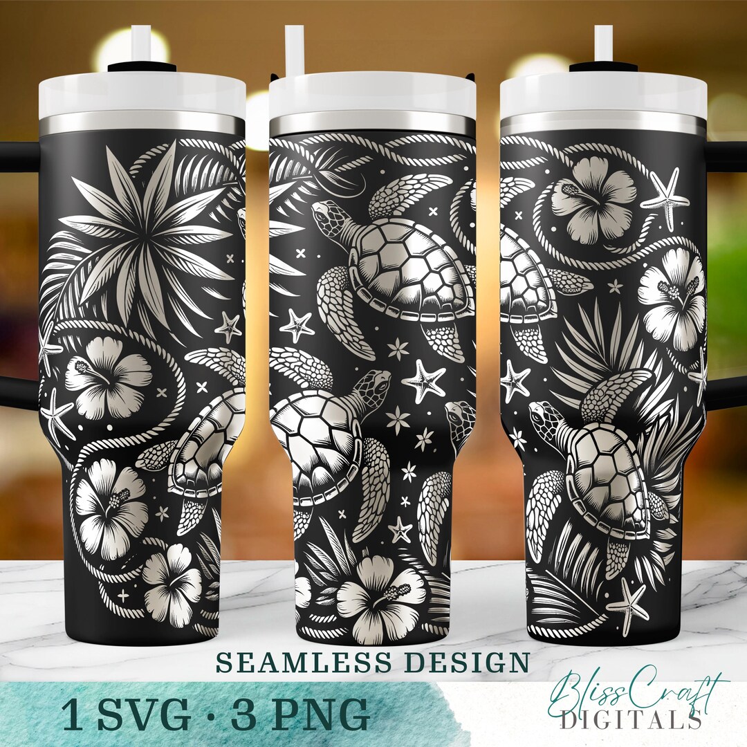 Sea Turtles Laser Engraving 40oz Tumbler, Full Wrap Engraved Sea Life ...