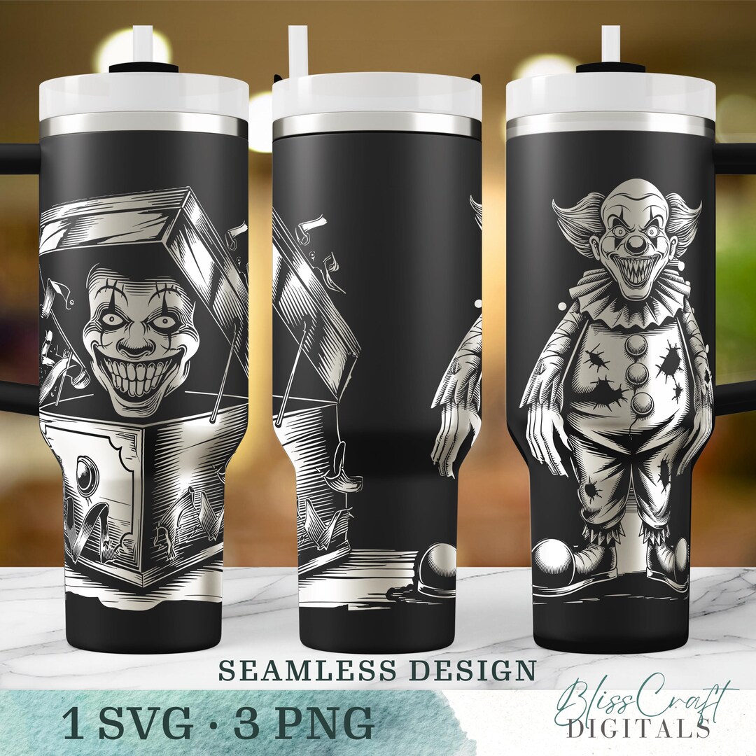 Scary Clown SVG Design - Seamless SVG for 40oz Tumbler, Laser Engraved ...