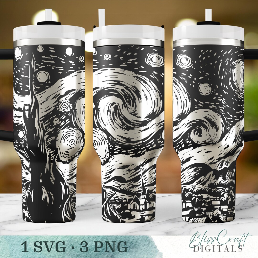 Van Gogh Starry Night Digital Art, 40oz Tumbler Laser Engraved Wrap ...