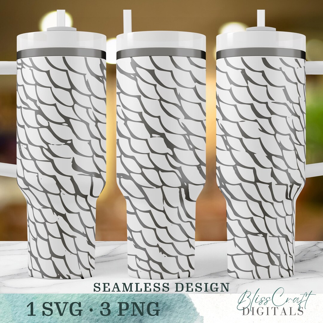 Seamless Fish Scales SVG Tumbler Wrap, Black and White Scale Pattern ...