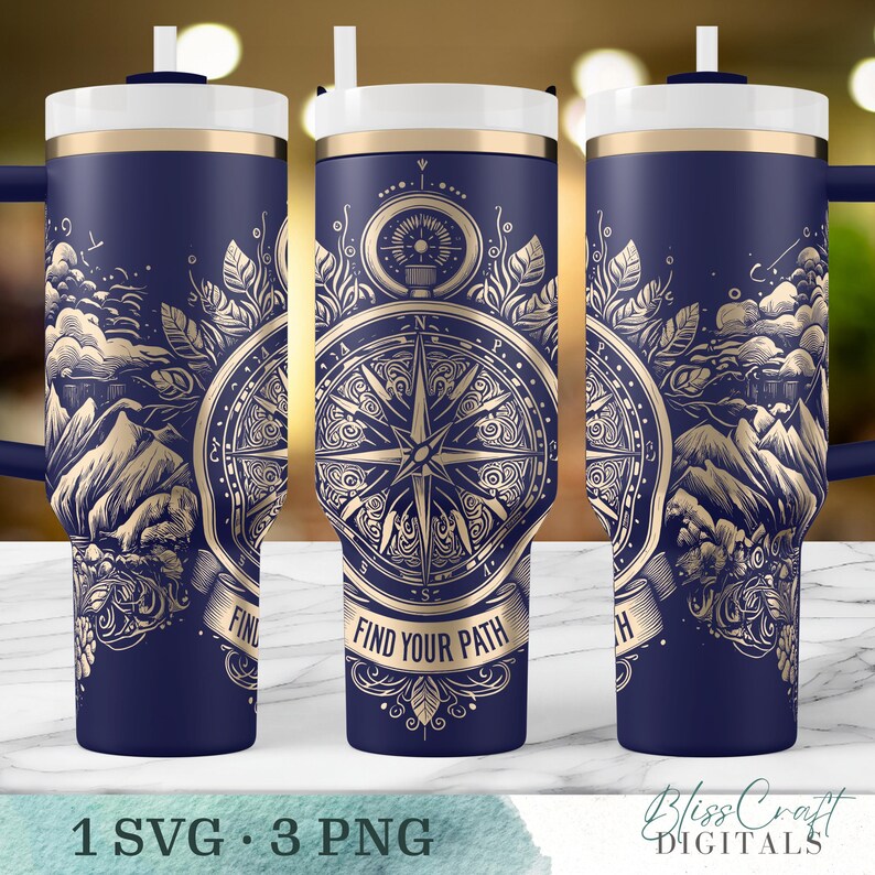 Find Your Path Digital Design, Compass Mountain Landscape Art ...