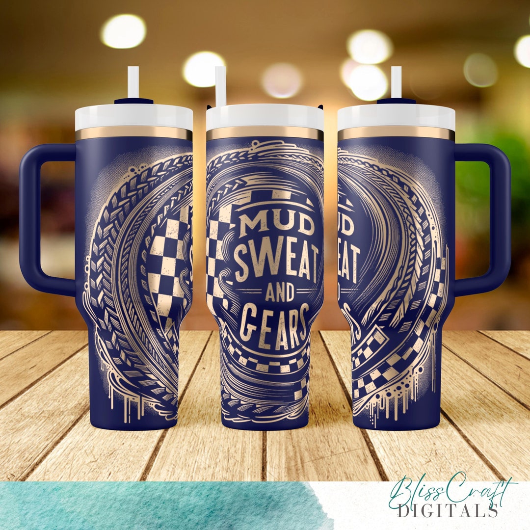 Tire Tracks Laser Engraved 40oz Tumbler Wrap, Checkered Racing Flag ...