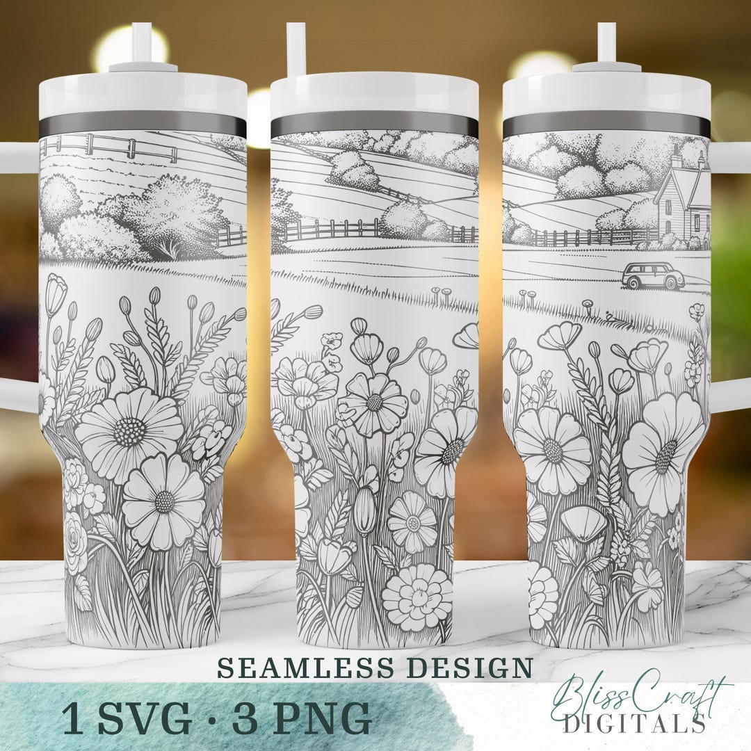 Seamless Floral Fields SVG, Countryside Scene, Digital Download for ...