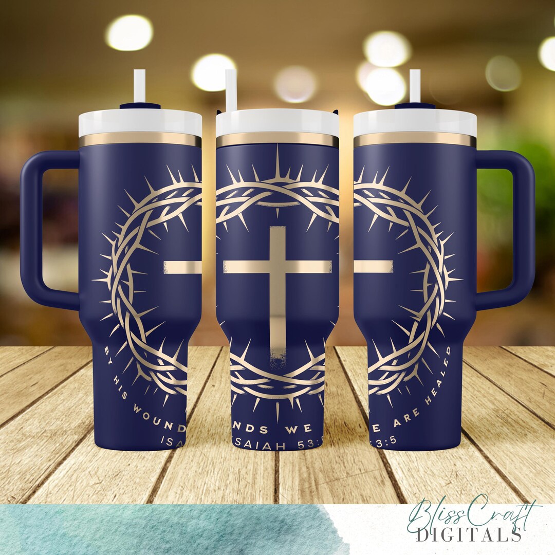 Cross and Crown of Thorns Isaiah 53 5, Laser Engraving File, 40oz Tumbler Wrap SVG, Digital ...