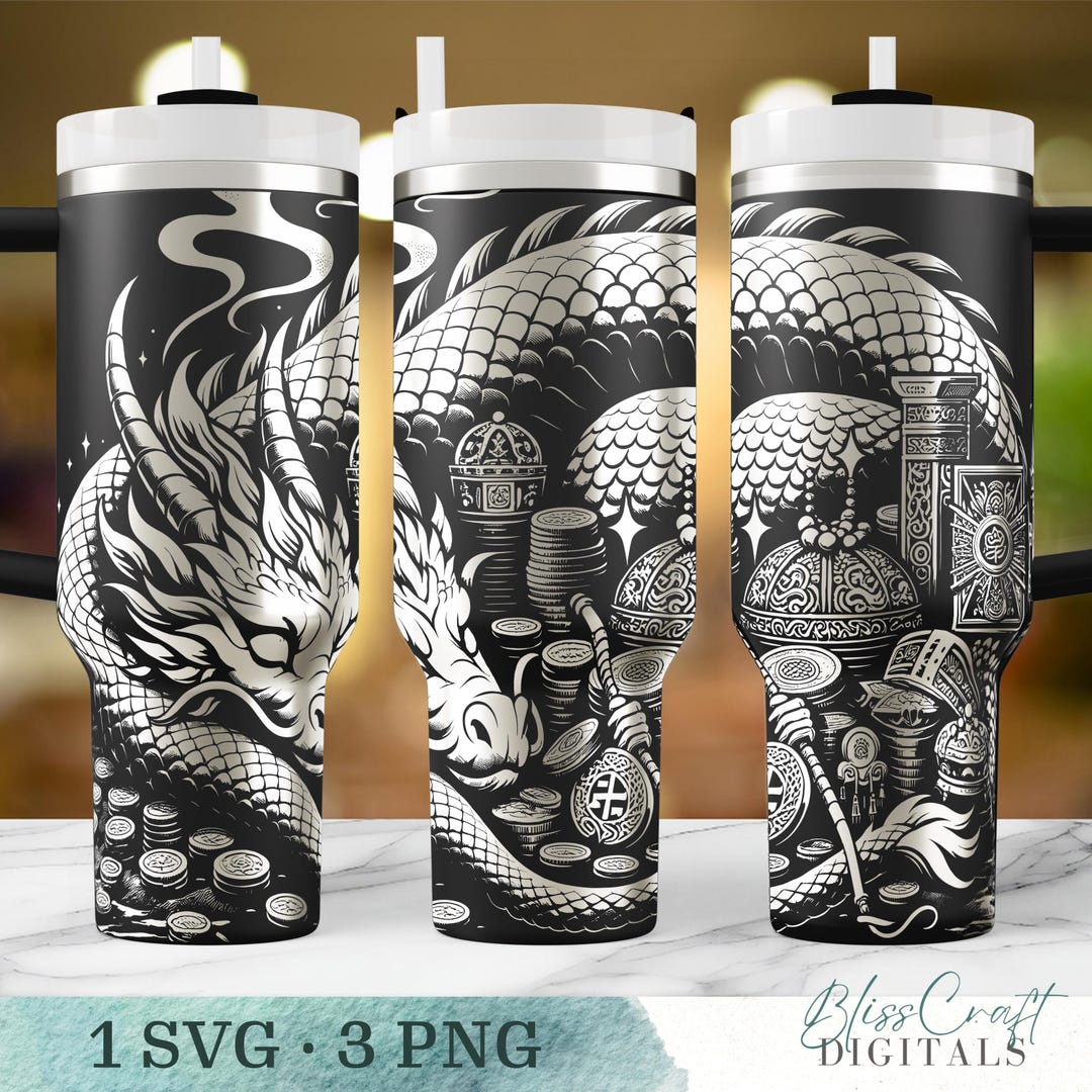 Dragon Treasure Seamless SVG File, Laser Engraved Wrap Design, 40oz ...