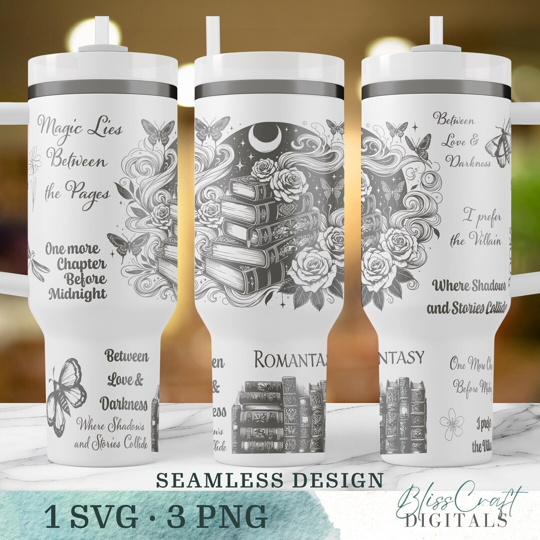 Seamless Book Lover SVG Romantasy Quotes Laser Engraved Wrap, Magic and ...