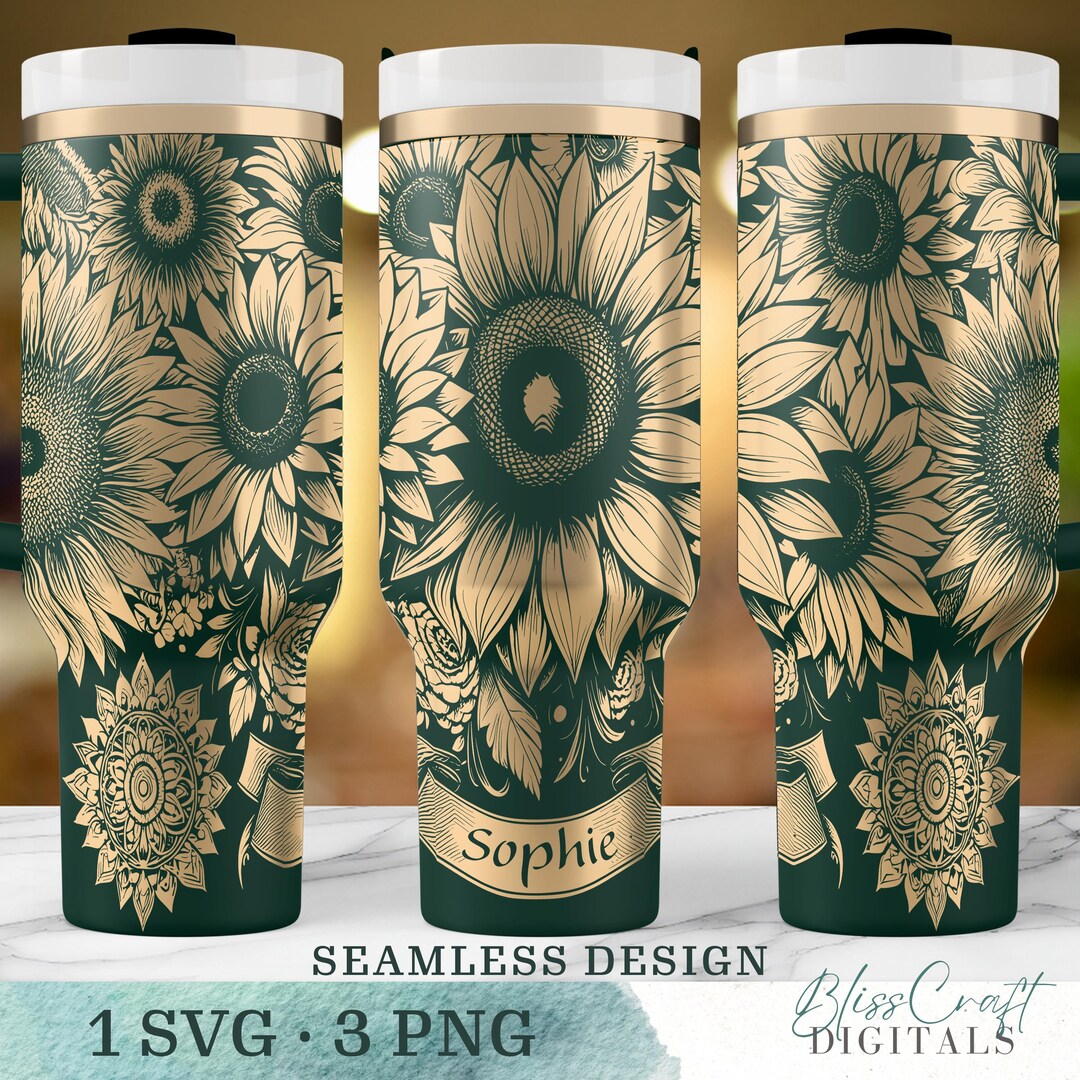 Seamless Sunflower Laser Engraved SVG for 40oz Tumbler, Floral Custom ...