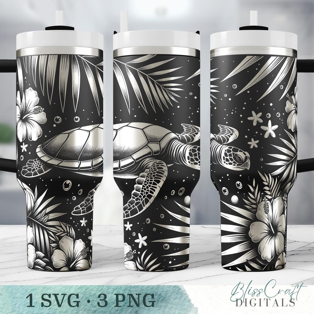 Sea Turtle Tropical Laser Engraved Design, 40oz Tumbler Wrap, Detailed ...