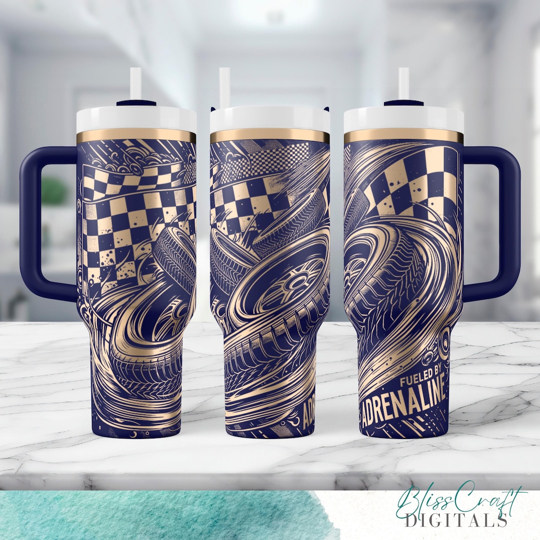 Tire Tracks Laser Engraved 40oz Tumbler Wrap, Checkered Racing Flag ...